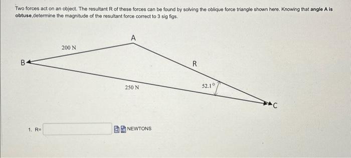 Solved Two Forces Act On An Object The Resultant R Of These