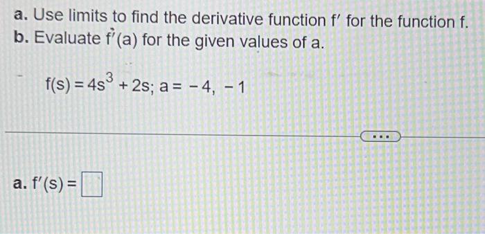 Solved a. Use limits to find the derivative function f′ for | Chegg.com