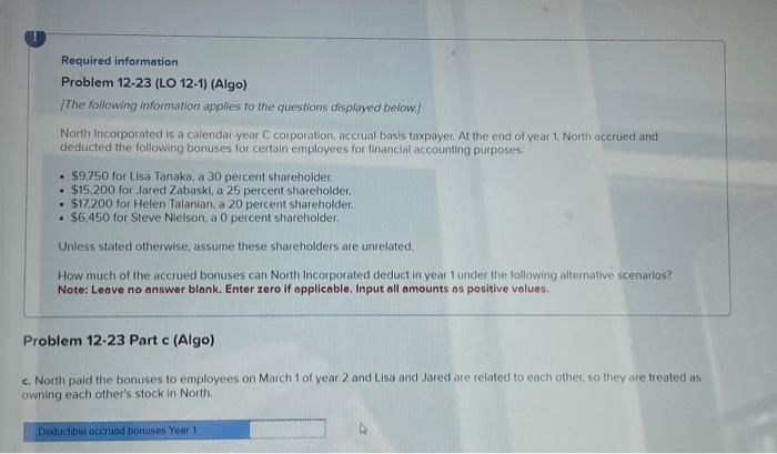 Solved Required information Problem 12-23 (LO 12-1) (Algo) | Chegg.com