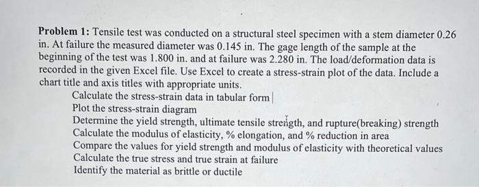 Solved Problem 1: Tensile test was conducted on a structural | Chegg.com