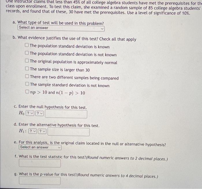Solved Une instructor claims that less than 45% of all | Chegg.com