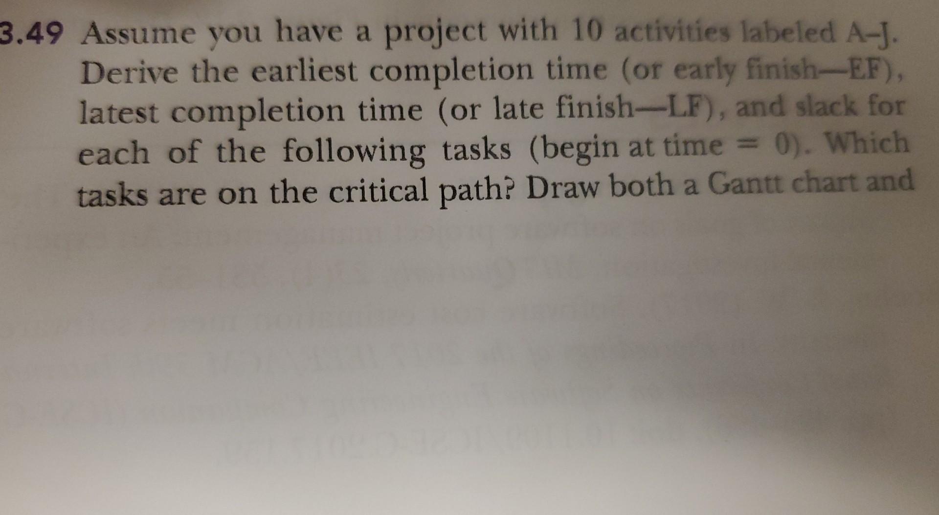 Solved 49 Assume you have a project with 10 activities | Chegg.com