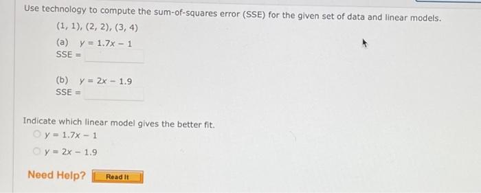 Solved Use technology to compute the sum-of-squares error | Chegg.com