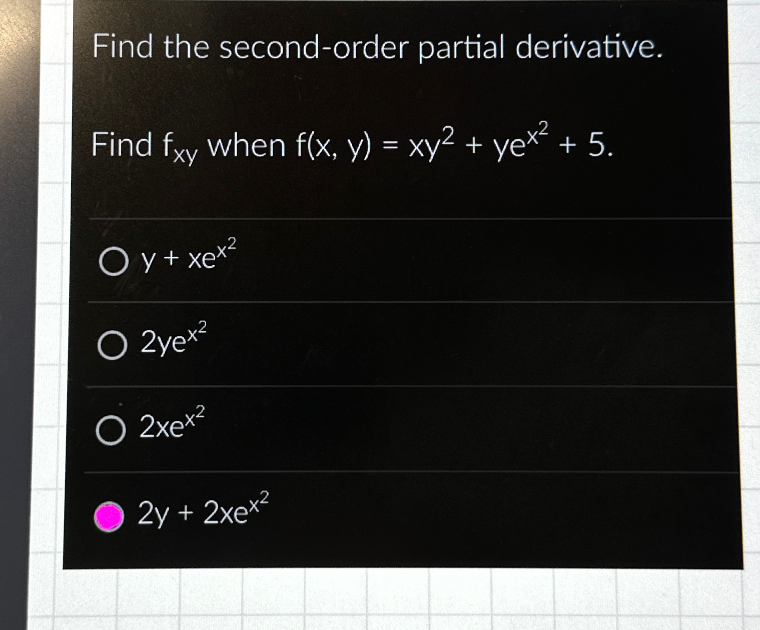 Solved Find the second-order partial derivative.Find fxy | Chegg.com