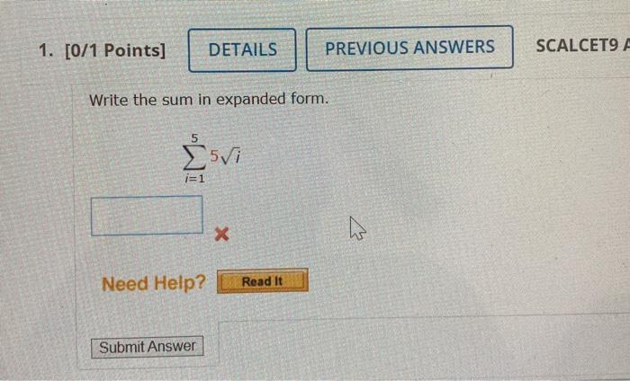 Solved SCALCET9 Write the sum in expanded form. ∑i=155i | Chegg.com