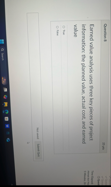 Solved Question 825 ﻿ptsEarned value analysis uses three key | Chegg.com