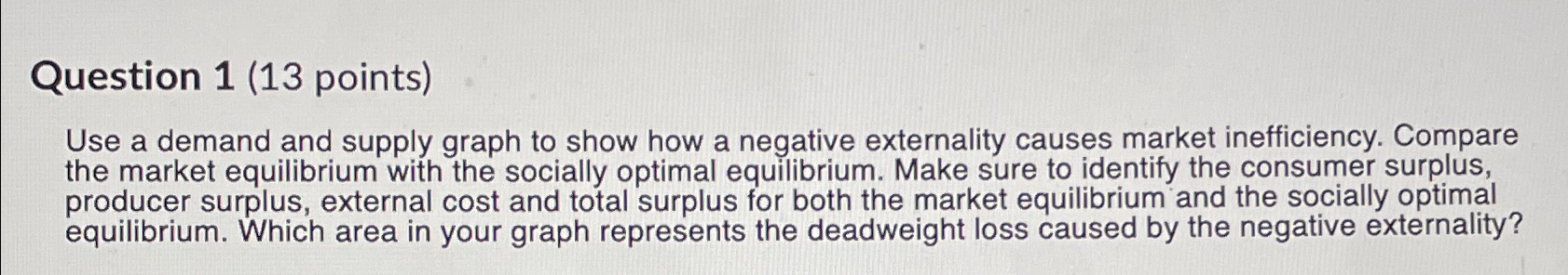 Solved Question 1 (13 ﻿points)Use a demand and supply graph | Chegg.com