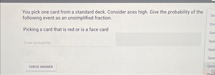 Solved You pick one card from a standard deck. Consider aces | Chegg.com