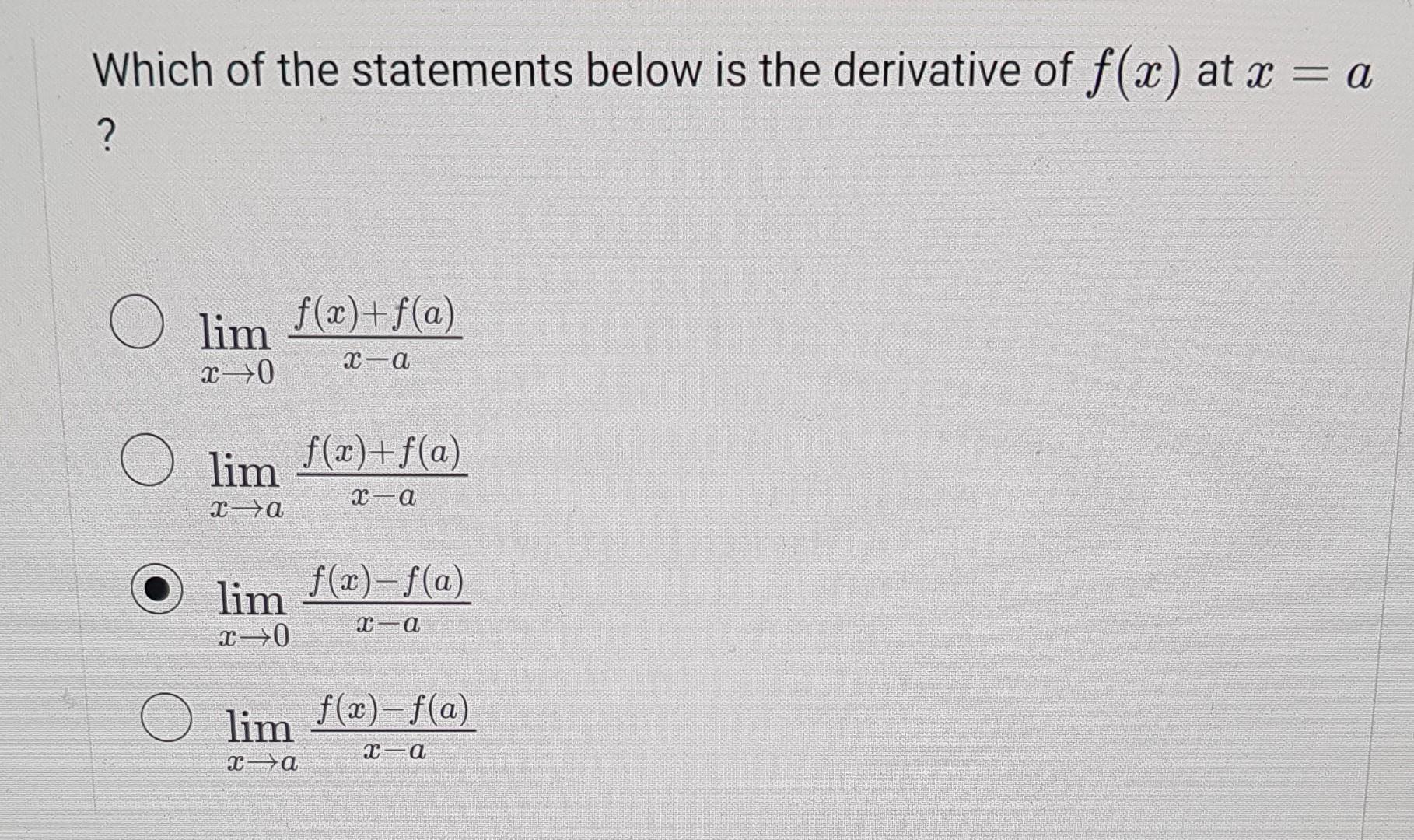 Solved Which of the statements below is the derivative of | Chegg.com