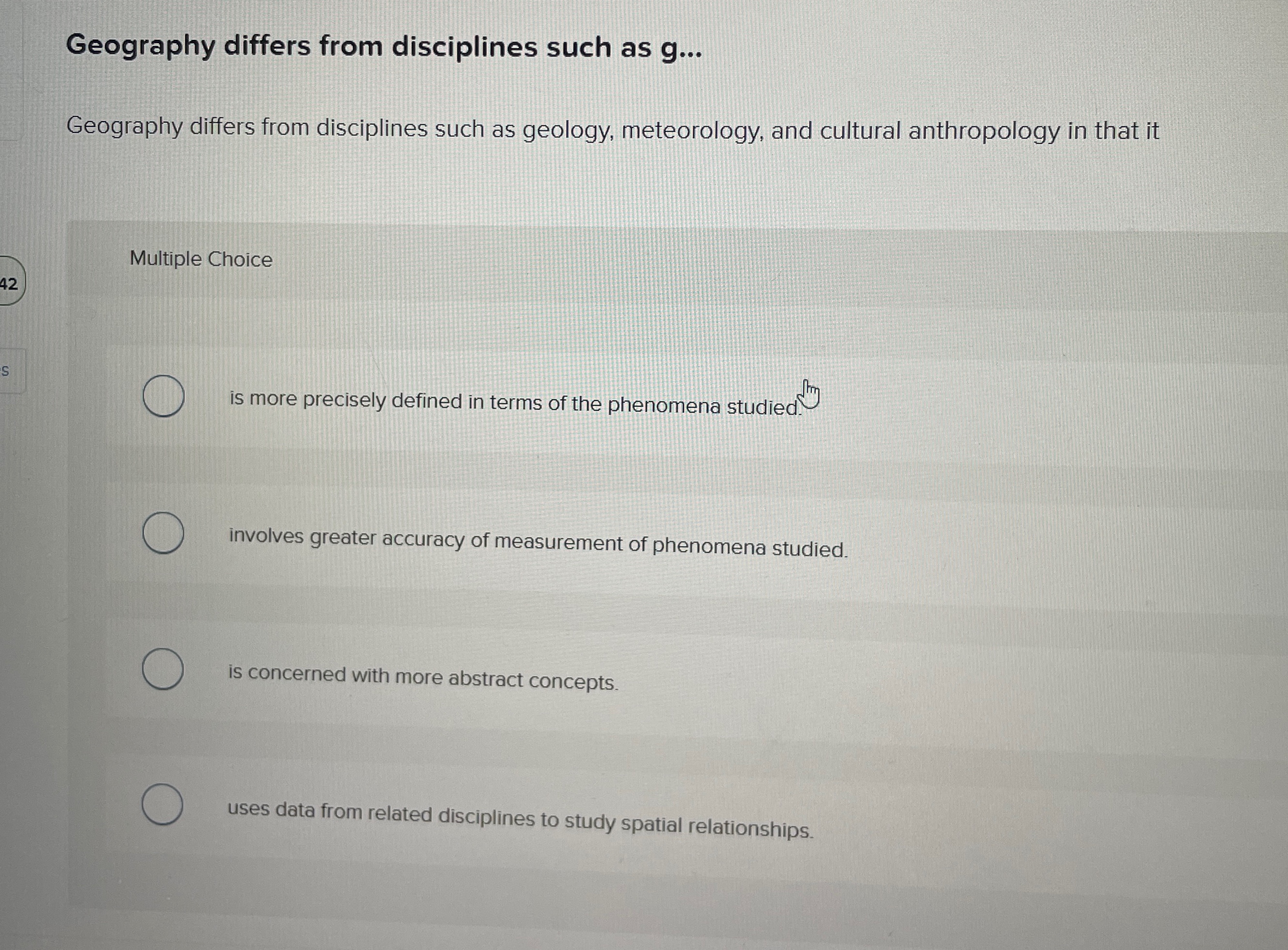 Solved Geography differs from disciplines such as | Chegg.com