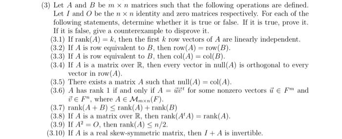 Solved (3) Let A and B be m×n matrices such that the | Chegg.com