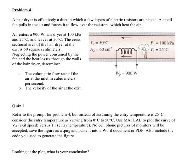Solved Problem 4 A hair dryer is effectively a duct in which | Chegg.com