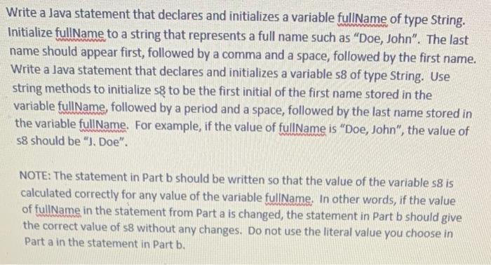 Solved Write a lava statement that declares and initializes | Chegg.com