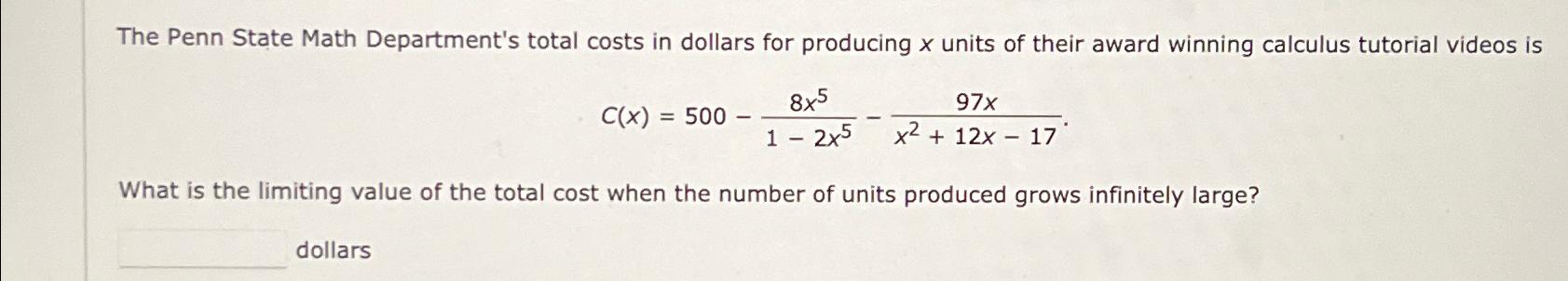 Solved The Penn State Math Department's total costs in | Chegg.com