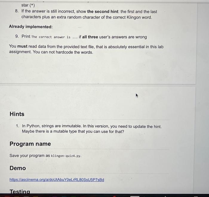 Solved Klingon Quiz Problem Version 4: Live long and | Chegg.com