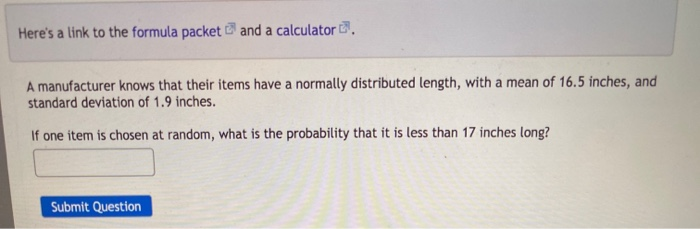 Solved Here's a link to the formula packet and a calculator | Chegg.com