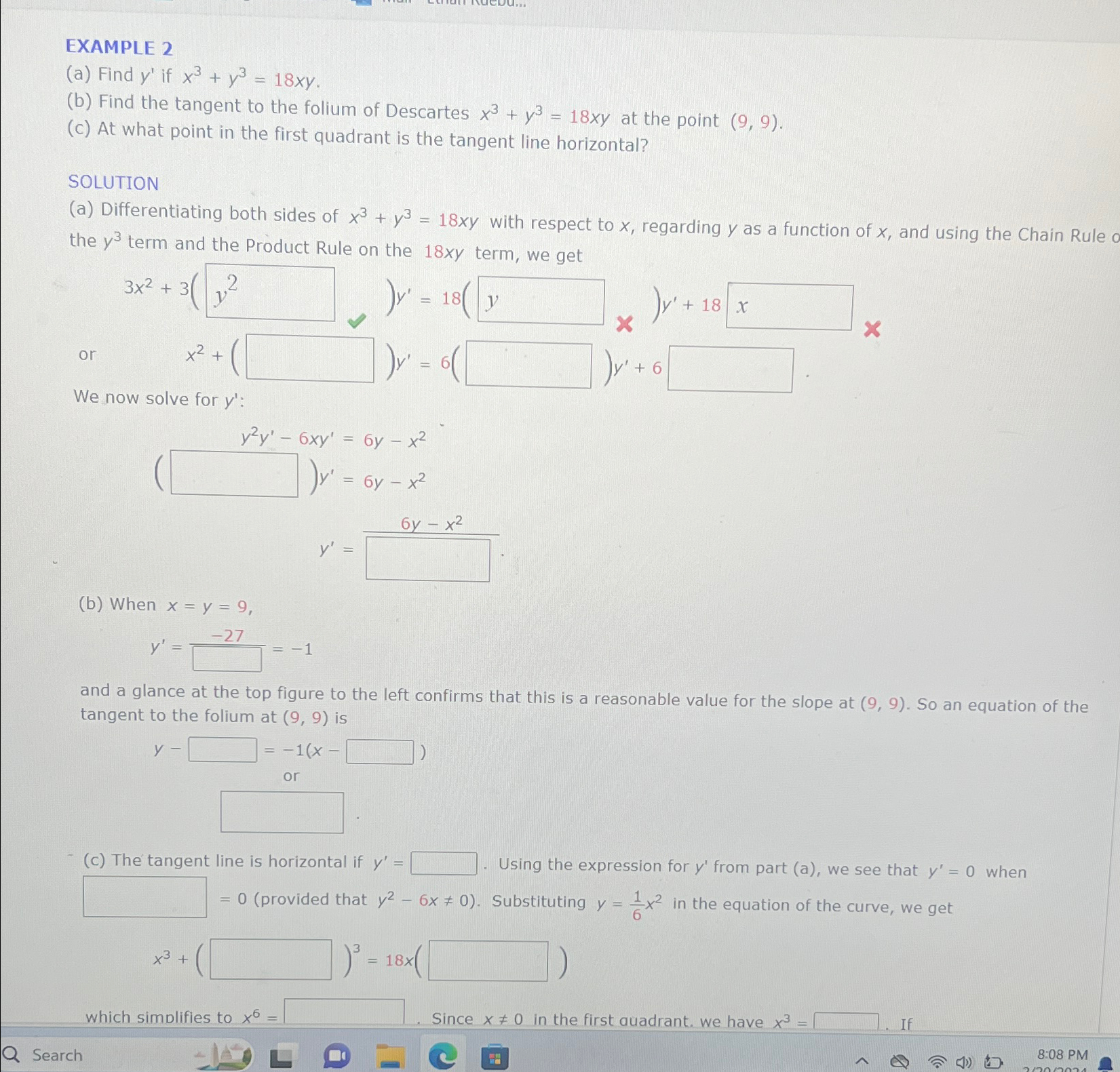Solved Example 2 A ﻿find Y ﻿if X3 Y3 18xy B ﻿find The