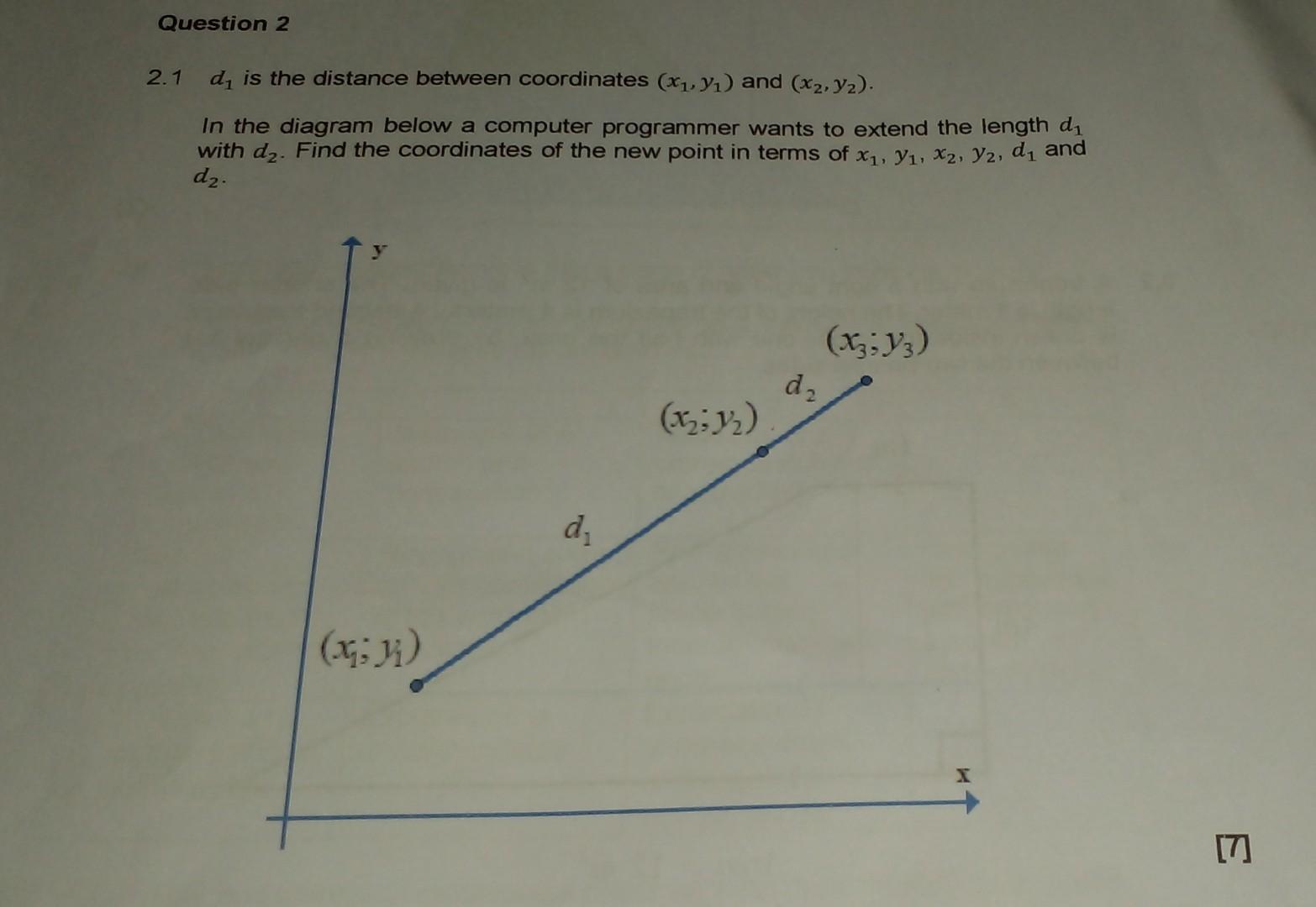 Solved 2 1d1 Is The Distance Between Coordinates X1y1