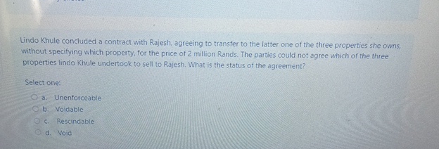 Solved Lindo Khule concluded a contract with Rajesh, | Chegg.com