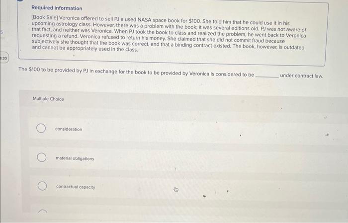 Solved Required information [Book Sale] Veronica offered to | Chegg.com