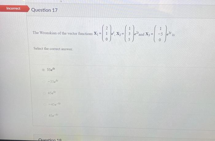 Solved The Wronskian of the vector functions | Chegg.com