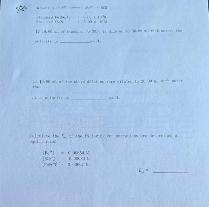 Solved If 10.00 mL of standard Fe(NO3)2 is diluted to 50.00 | Chegg.com