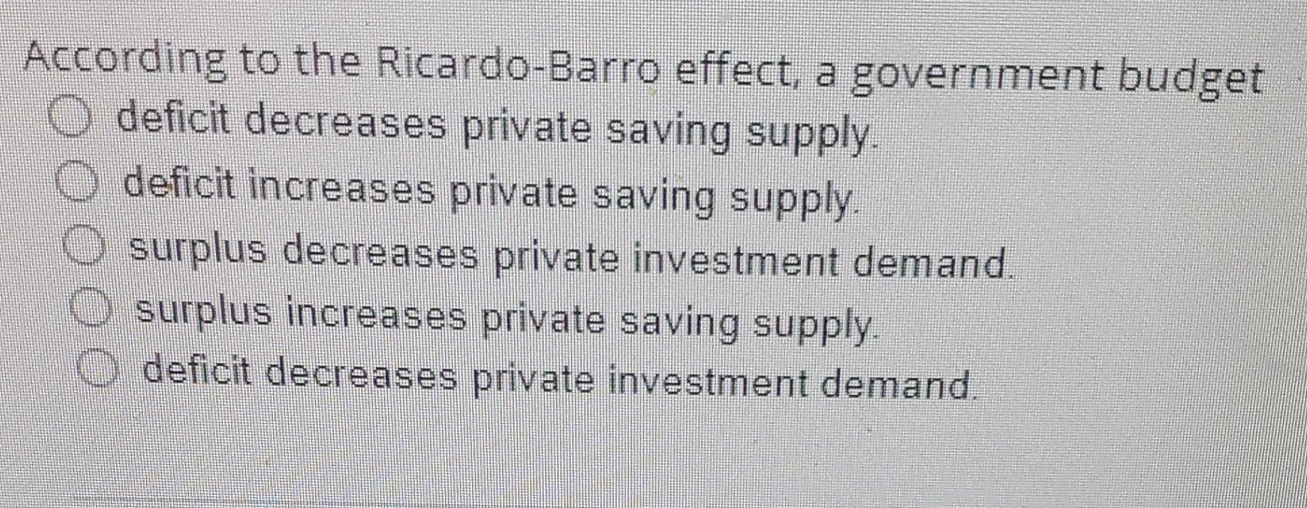 Solved the Richard barro ecfect says that a government | Chegg.com