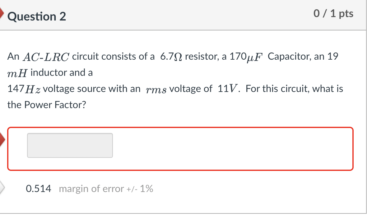 Solved An AC-LRC ﻿circuit consists of a 6.7Ω ﻿resistor, | Chegg.com