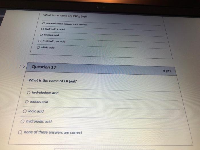 Solved What is the name of HNO3 aal? hydronitric acid O | Chegg.com