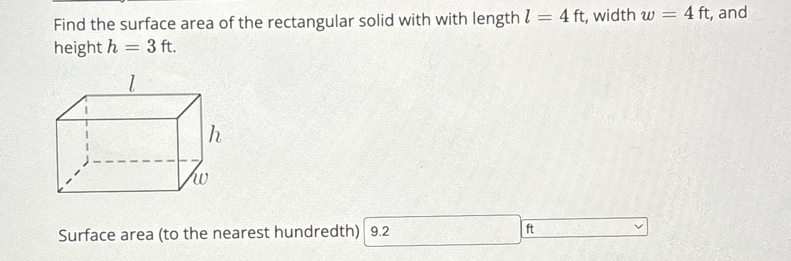 Solved Find the surface area of the rectangular solid with | Chegg.com