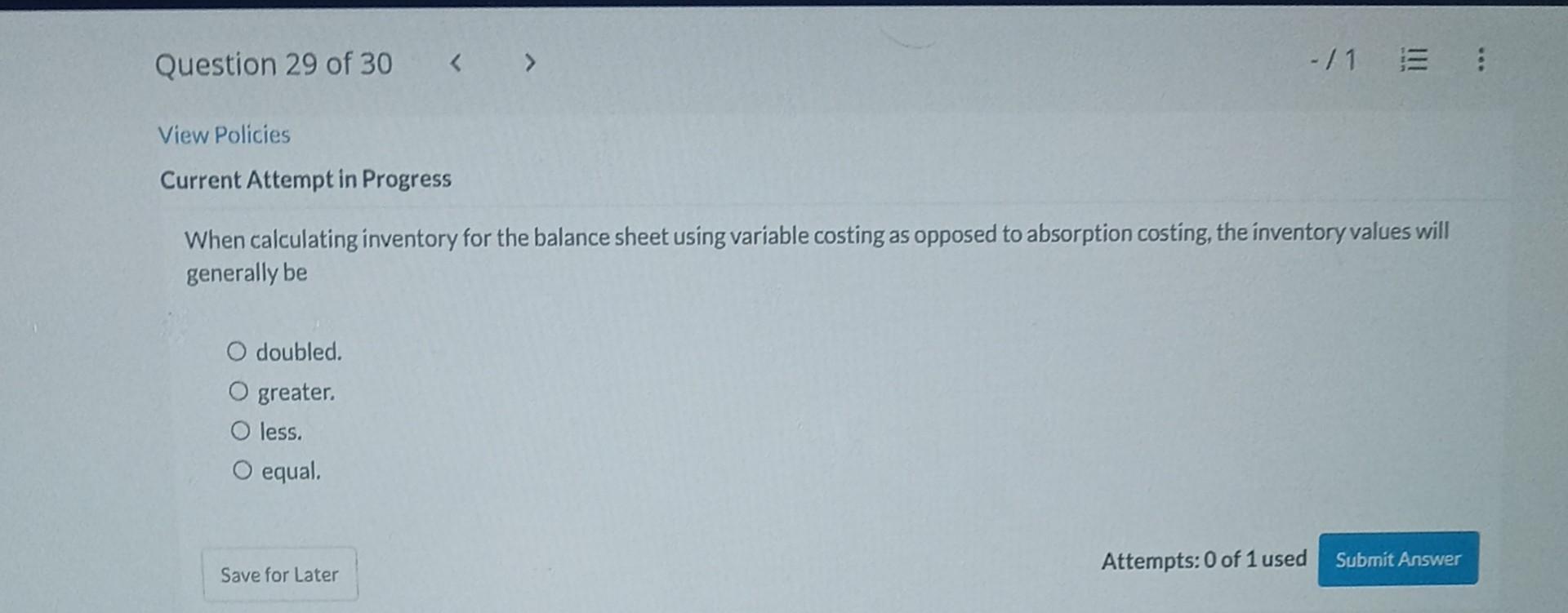 Solved When calculating inventory for the balance sheet | Chegg.com