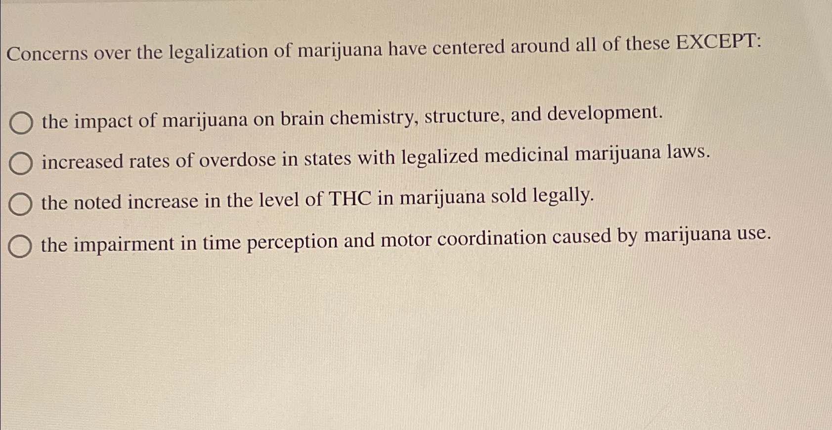 Solved Concerns over the legalization of marijuana have | Chegg.com