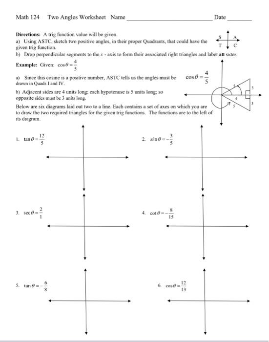 Solved Math 124 Two Angles Worksheet Name Directions: A trig | Chegg.com