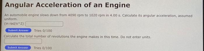 Solved Angular Acceleration of an Engine An automobile | Chegg.com