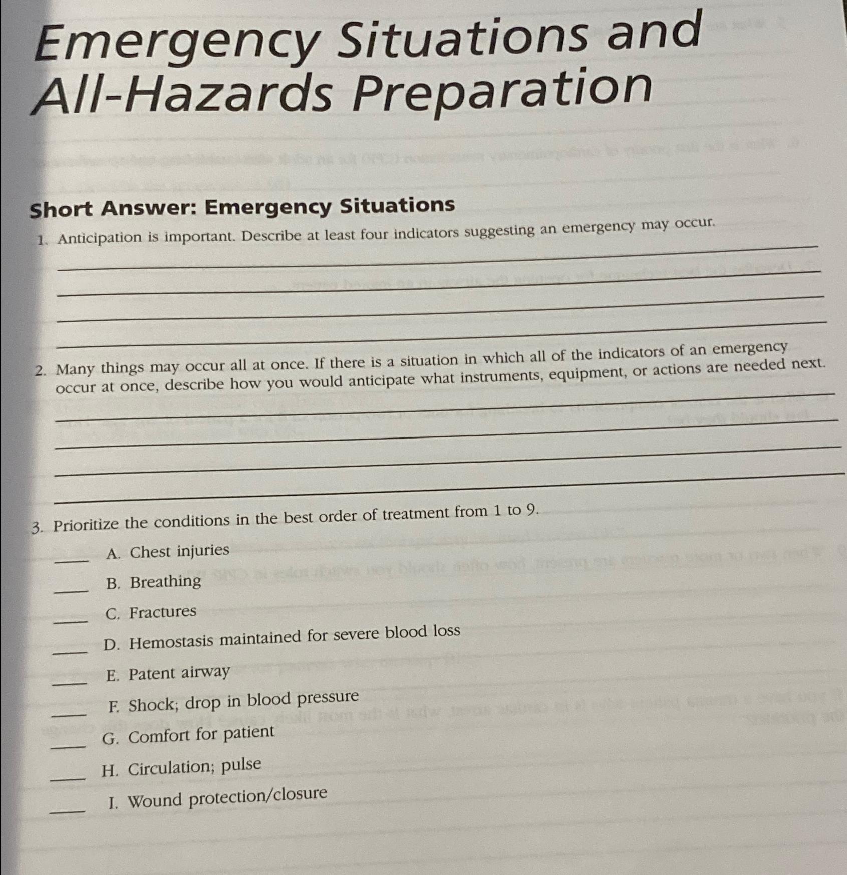 Solved Emergency Situations and All-Hazards PreparationShort | Chegg.com