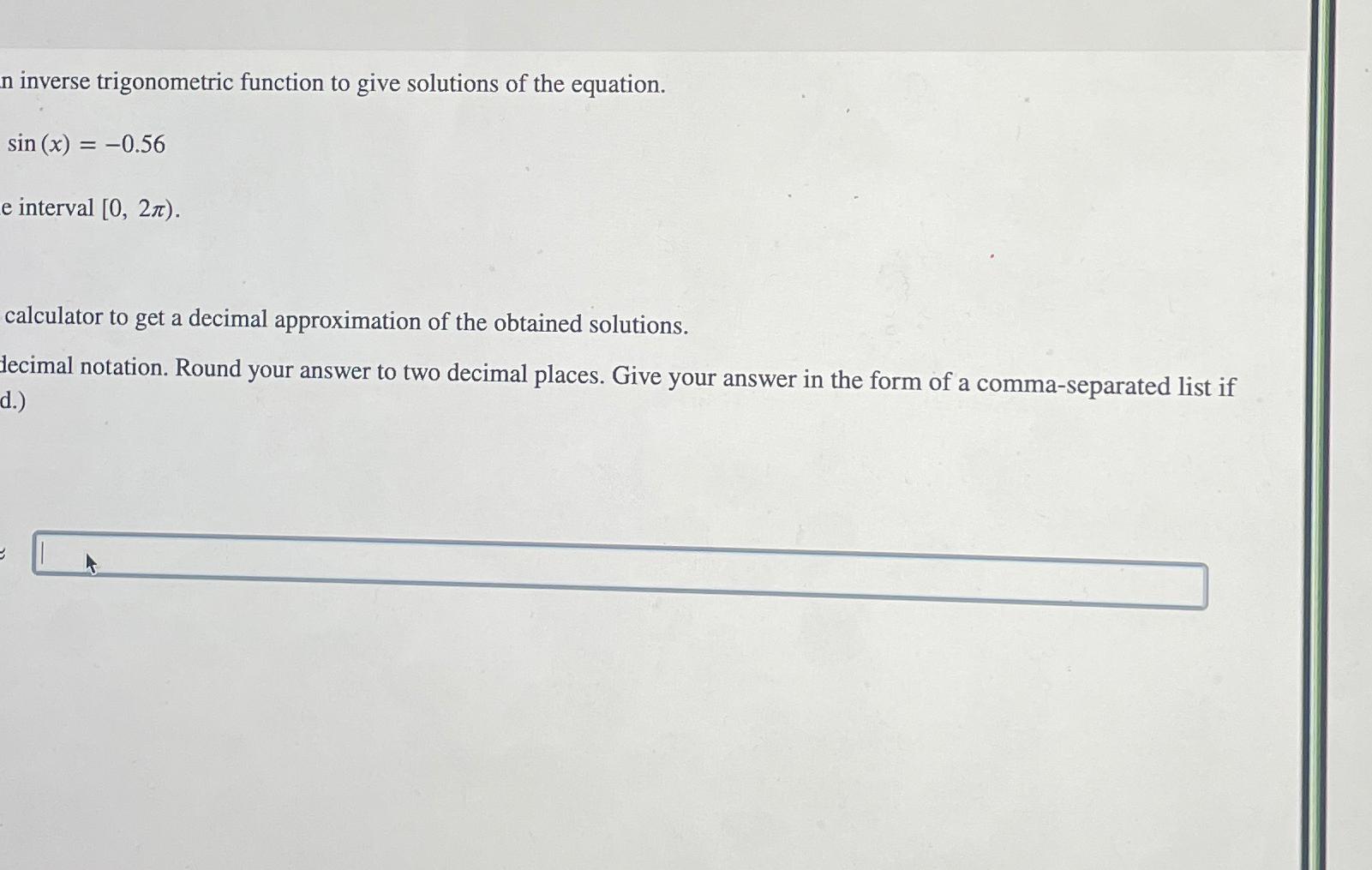 Solved n inverse trigonometric function to give solutions of | Chegg.com