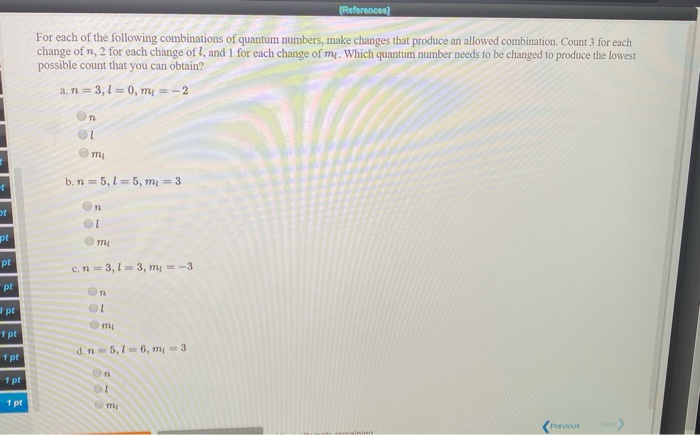 Solved (References) For each of the following combinations | Chegg.com
