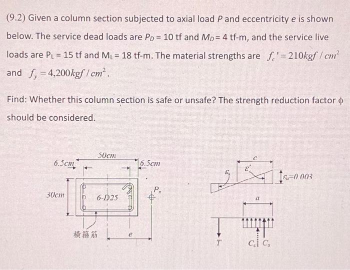 Solved (9.2) Given a column section subjected to axial load | Chegg.com