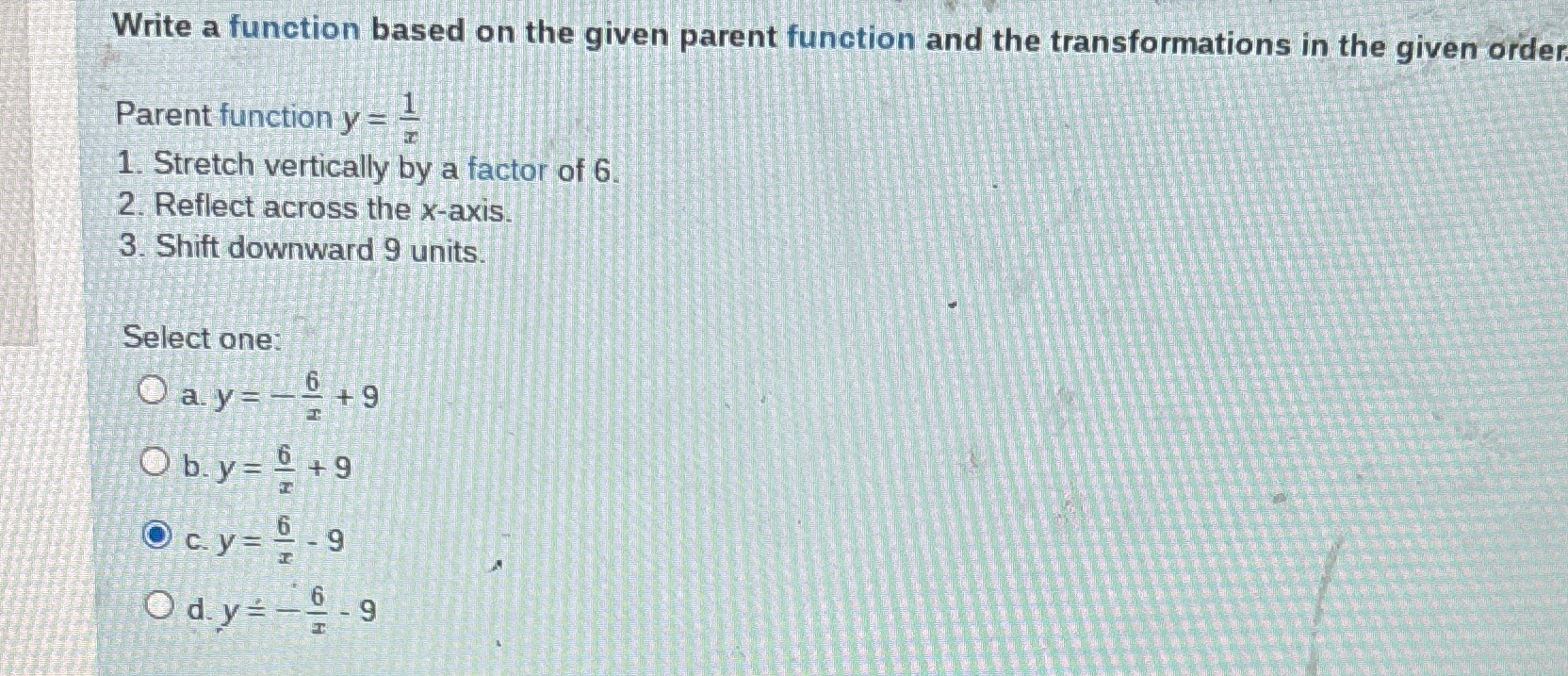 Solved Write a function based on the given parent function | Chegg.com