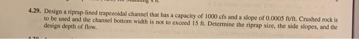 Solved 1.29. Design a riprap-lined trapezoidal channel that | Chegg.com