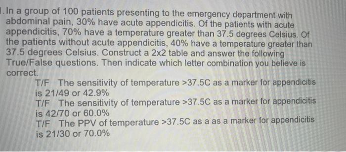 Solved In a group of 100 patients presenting to the | Chegg.com