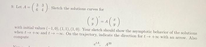 Solved 9. Let A=(3634). Sketch the solutions curves for | Chegg.com