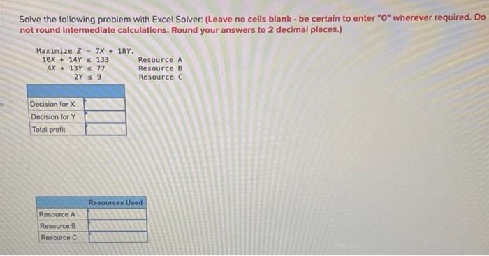 Solved Solve the following problem with Excel Solver: (Leave | Chegg.com