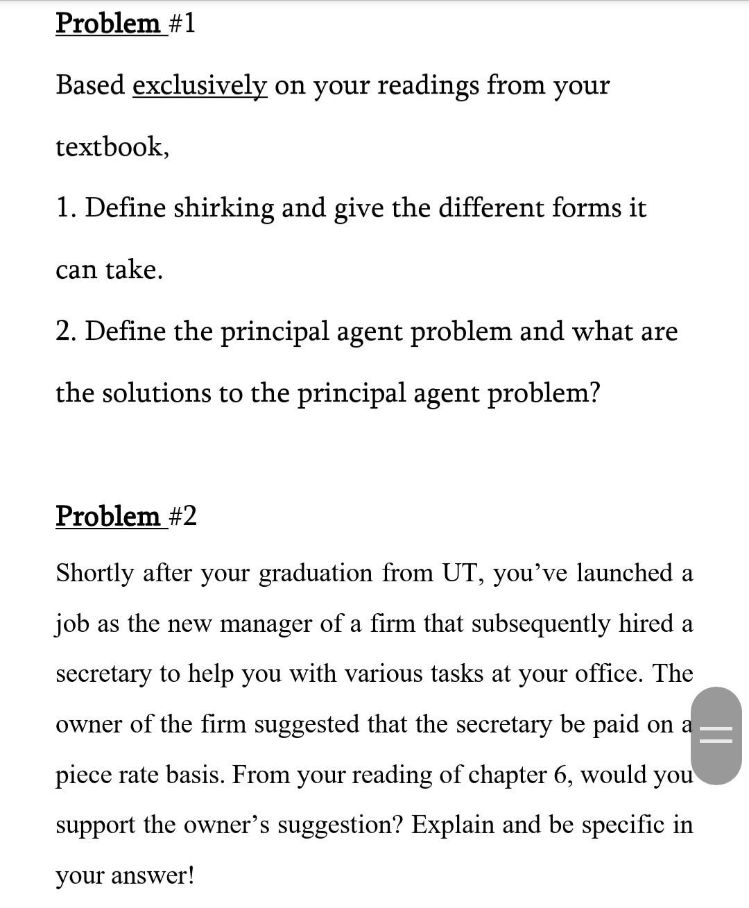 Solved textbook, 1. Define shirking and give the different | Chegg.com