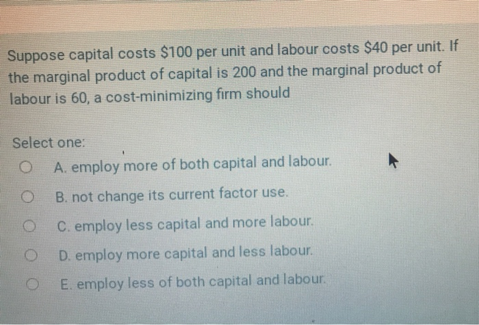 Solved Suppose capital costs $100 per unit and labour costs | Chegg.com