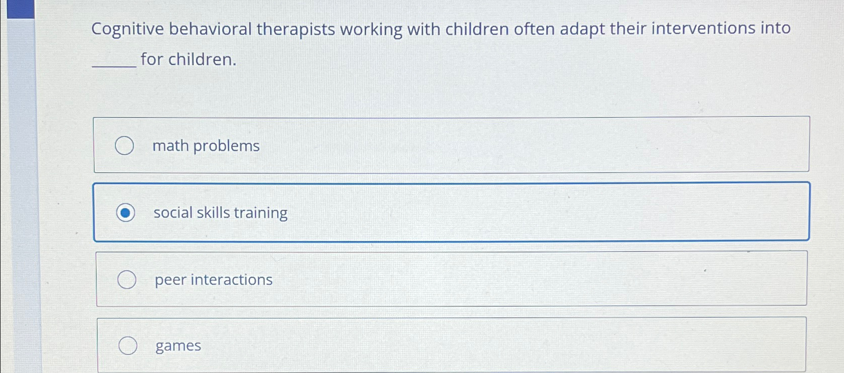 Solved Cognitive behavioral therapists working with children | Chegg.com