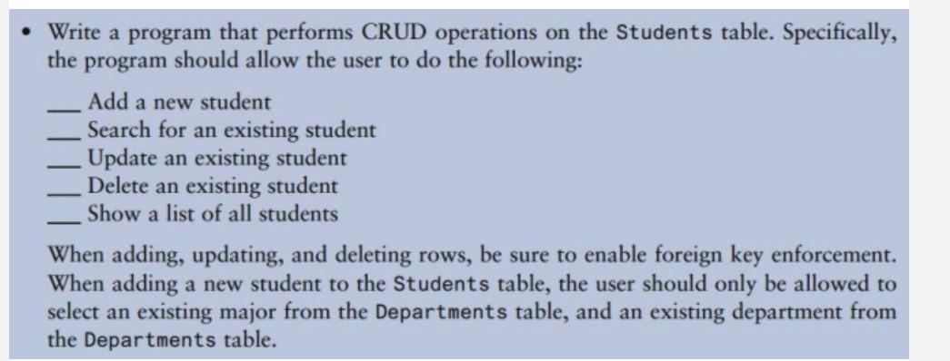 - Write a program that performs CRUD operations on | Chegg.com