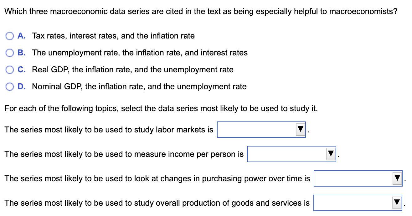 Solved Which three macroeconomic data series are cited in | Chegg.com