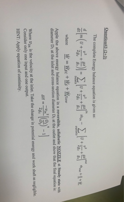 Solved Question#3 (2+3) The complete Energy balance equation | Chegg.com