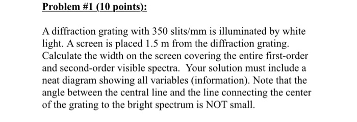Solved Problem #1 (10 points) A diffraction grating with 350 | Chegg.com